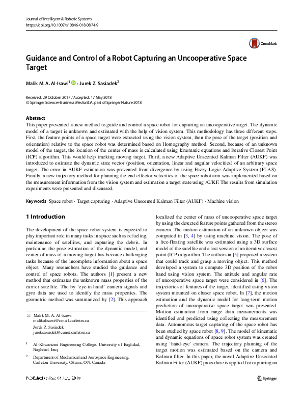 (PDF) Guidance and Control of a Robot Capturing an Uncooperative Space Target