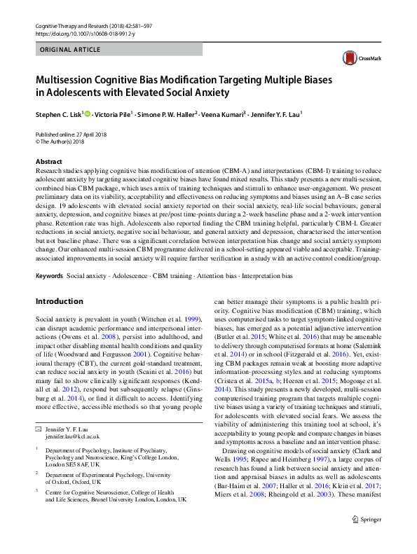 (PDF) Multisession Cognitive Bias Modification Targeting Multiple ...