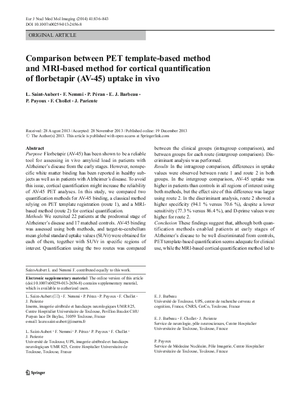 (PDF) A pitfall of white matter reference regions used in [18F] florbetapir PET: a consideration ...