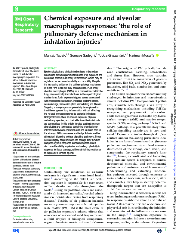 (PDF) Chemical exposure and alveolar macrophages responses: ‘the role ...