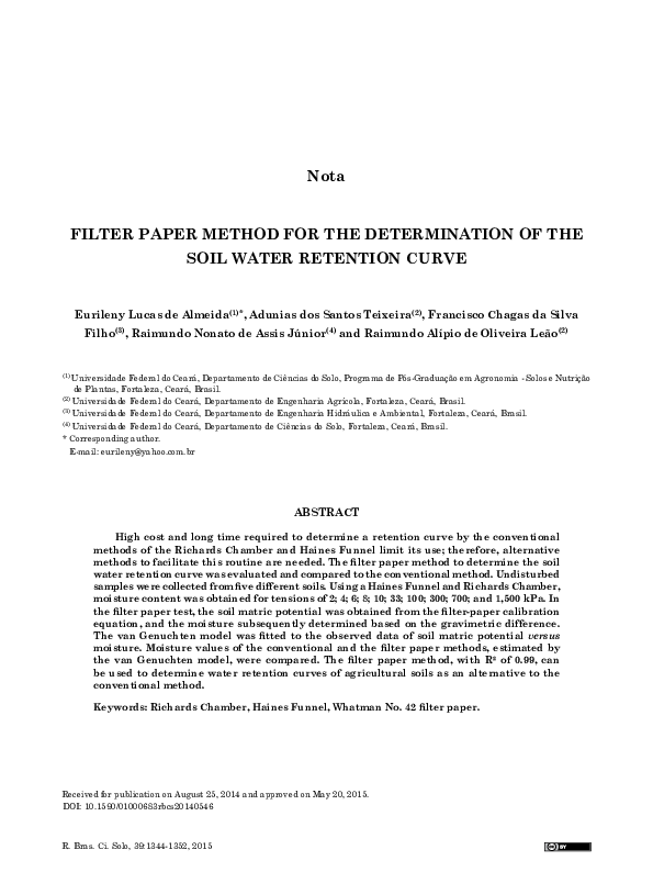 (PDF) Filter Paper Method for the Determination of the Soil Water ...