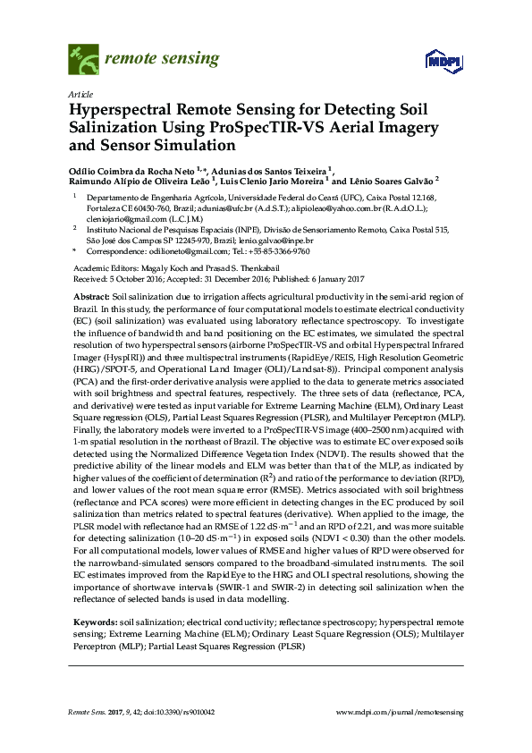 (PDF) Hyperspectral Remote Sensing for Detecting Soil Salinization Using ProSpecTIR-VS Aerial ...