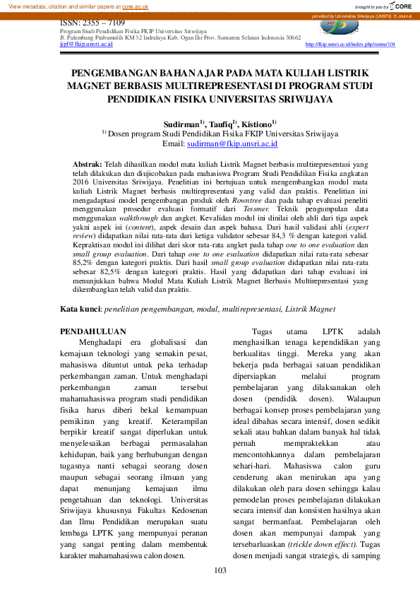 (PDF) Pengembangan Bahan Ajar Pada Mata Kuliah Listrik Magnet Berbasis Multirepresentasi DI ...