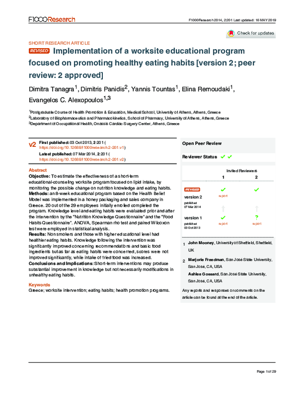 (PDF) Implementation of a worksite educational program focused on ...