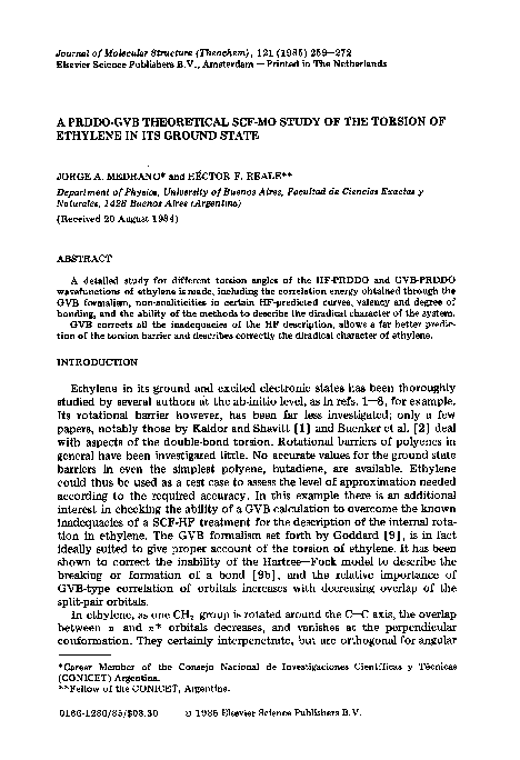 (PDF) A PRDDO-GVB theoretical SCF-MO study of the torsion of ethylene ...