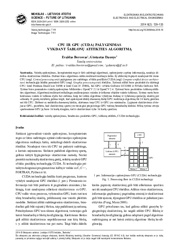 (PDF) Cpu and Gpu (Cuda) Template Matching Comparison / Cpu Ir Gpu (Cuda) Palyginimas Vykdant ...