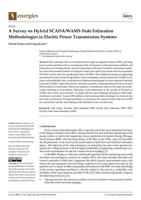 Pdf A Survey On Hybrid Scada Wams State Estimation Methodologies In Electric Power