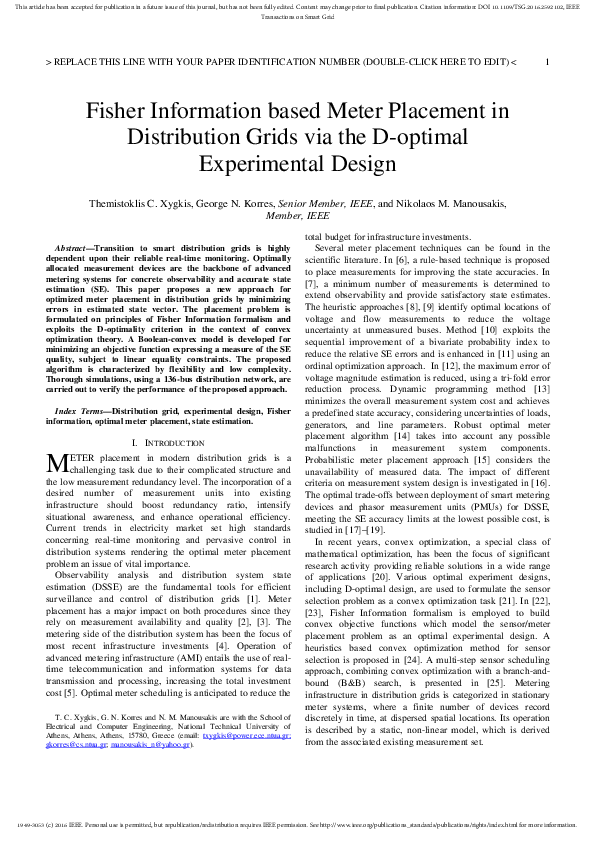 (PDF) Fisher Information-Based Meter Placement in Distribution Grids ...