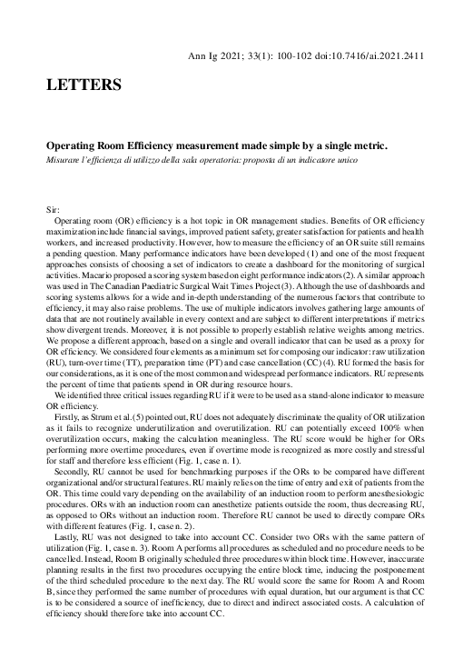 (PDF) Operating Room Efficiency measurement made simple by a single metric