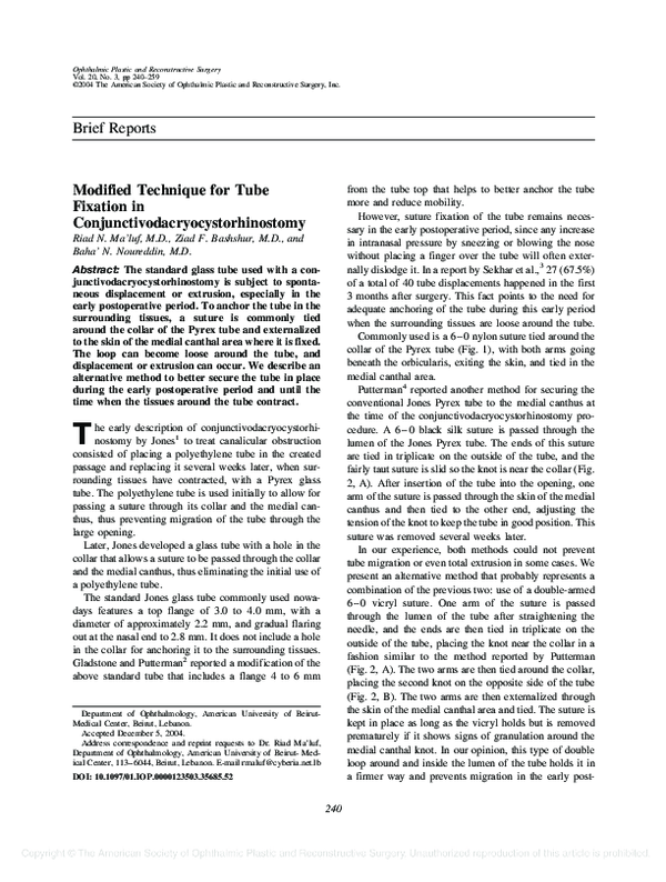 (PDF) Modified Technique for Tube Fixation in ...