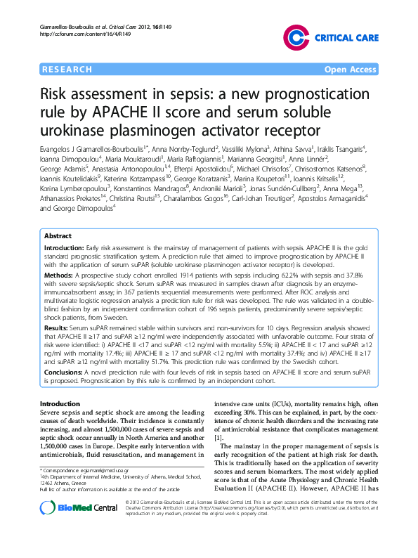 (PDF) Risk assessment in sepsis: a new prognostication rule by APACHE ...