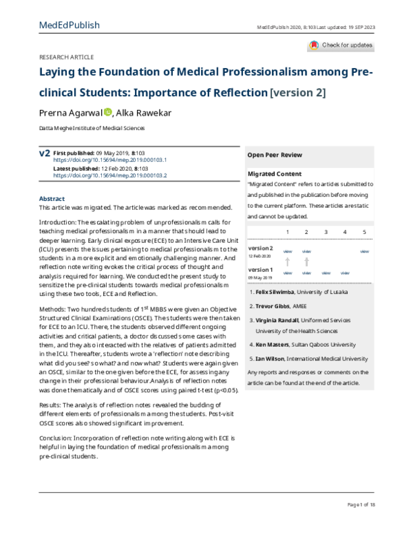 (PDF) Laying the Foundation of Medical Professionalism among Pre-clinical Students: Importance ...
