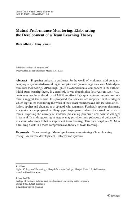 (PDF) Mutual Performance Monitoring: Elaborating the Development of a ...