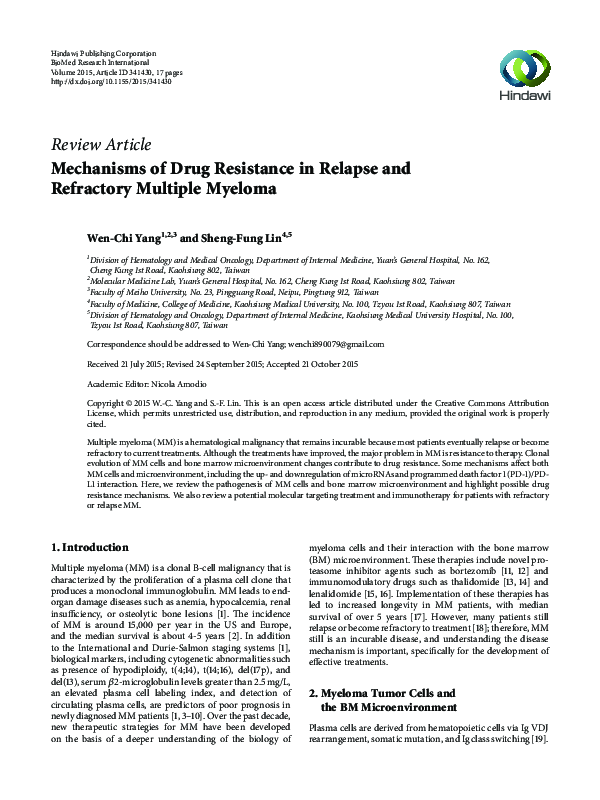 (PDF) Mechanisms of Drug Resistance in Relapse and Refractory Multiple ...