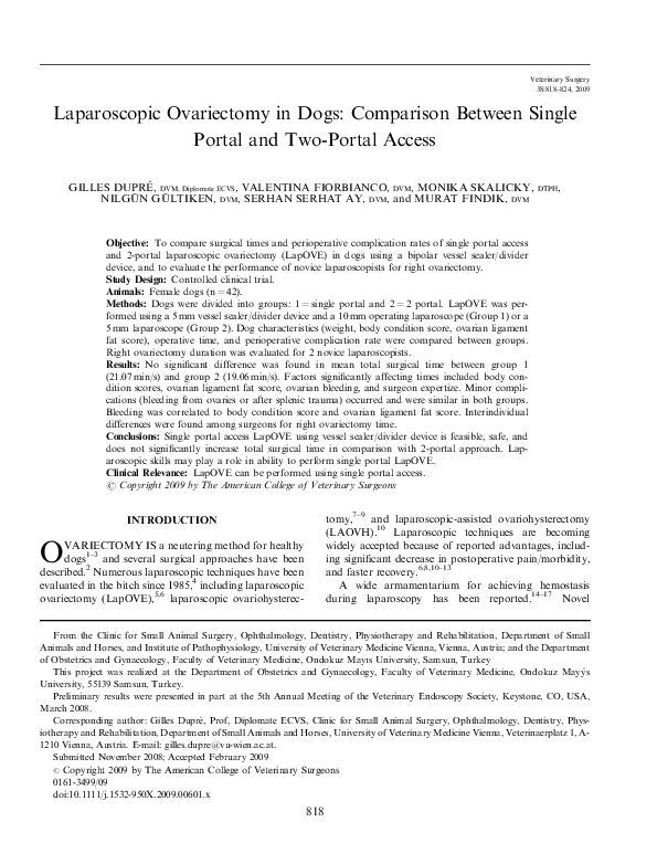 (PDF) Laparoscopic Ovariectomy in Dogs: Comparison Between Single ...