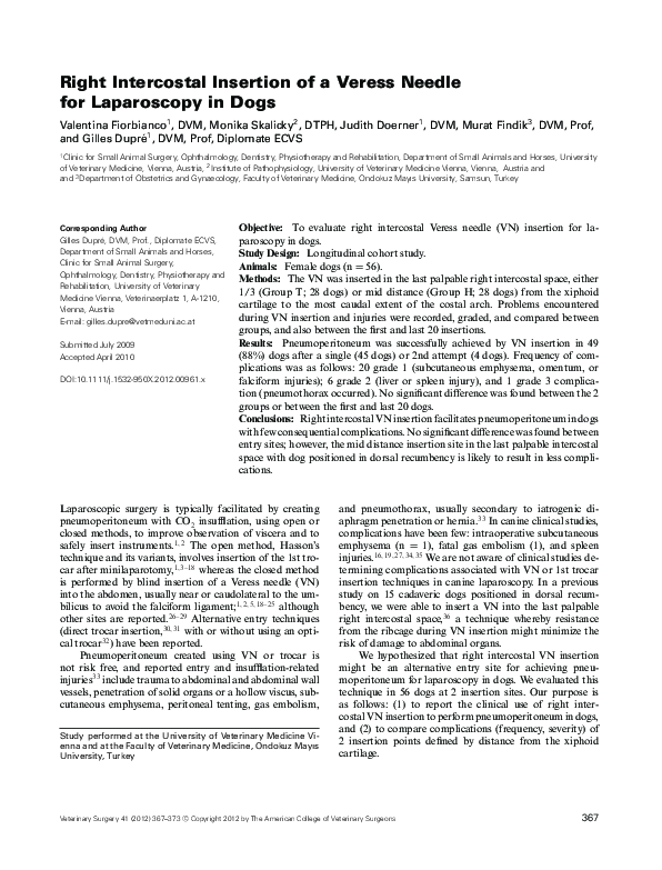 (PDF) Right Intercostal Insertion of a Veress Needle for Laparoscopy in ...