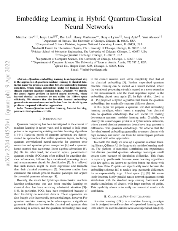 (PDF) Embedding Learning in Hybrid Quantum-Classical Neural Networks