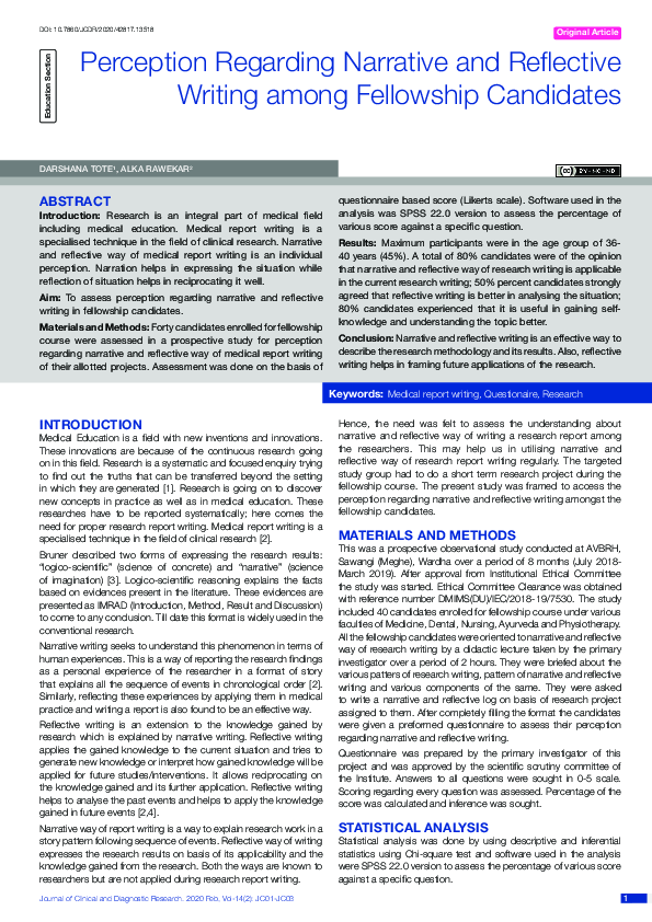 (PDF) Perception Regarding Narrative and Reflective Writing among ...