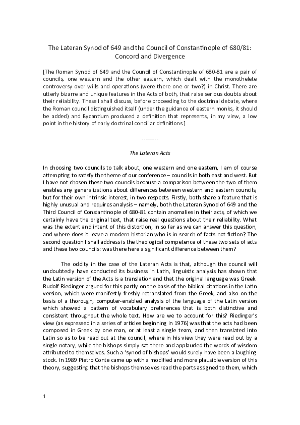 (DOC) The Lateran Synod of 649 and the Council of Constantinople of 680 ...