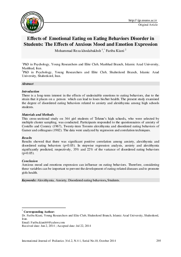 (PDF) Effects of Emotional Eating on Eating Behaviors Disorder in ...
