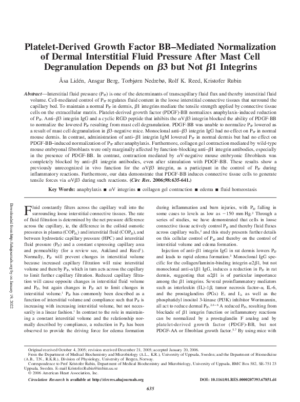 (PDF) of Dermal Interstitial Fluid Pressure After Mast Cell