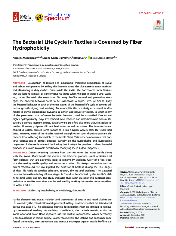 (PDF) Bacterial Life Cycle in Textiles: Hydrophobicity Effects