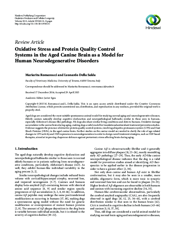 (PDF) Oxidative Stress and Protein Quality Control Systems in the Aged ...
