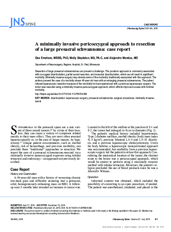 (PDF) A minimally invasive pericoccygeal approach to resection of a ...