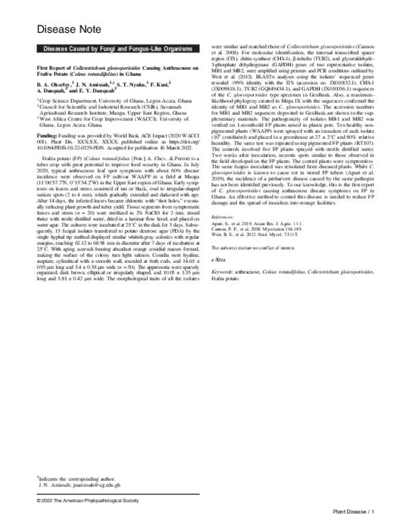 (PDF) First Report of Colletotrichum gloeosporioides Causing ...