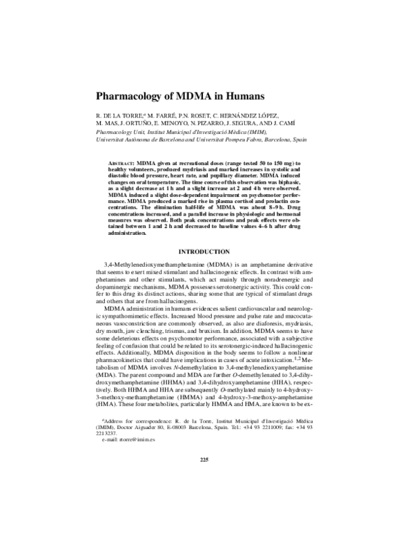 (PDF) Pharmacology of MDMA in Humans