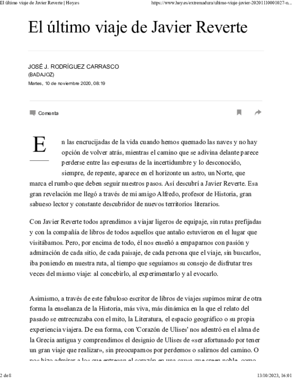 (PDF) El último viaje de Javier Reverte Hoy.es