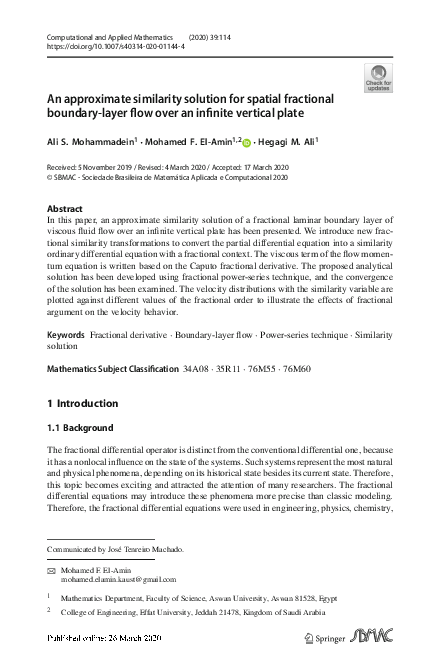 (PDF) An approximate similarity solution for spatial fractional boundary-layer flow over an ...