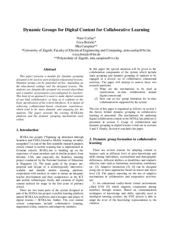 (PDF) Dynamic Groups for Digital Content for Collaborative Learning