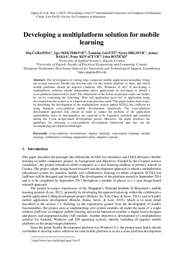 (PDF) Developing a multiplatform solution for mobile learning