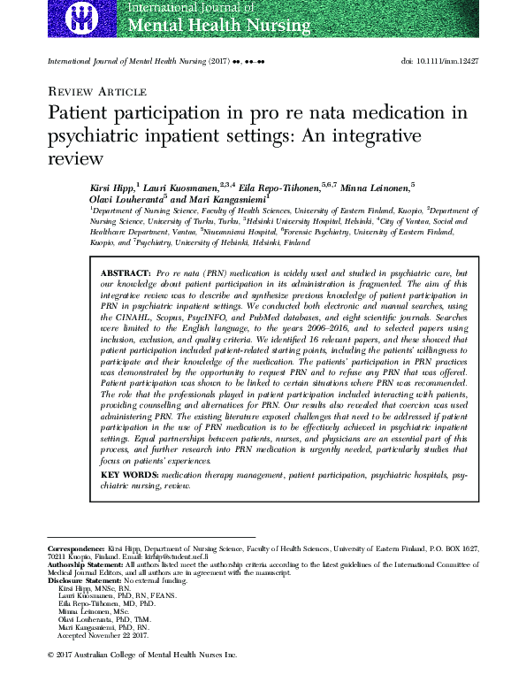 (PDF) Patient participation in pro re nata medication in psychiatric ...