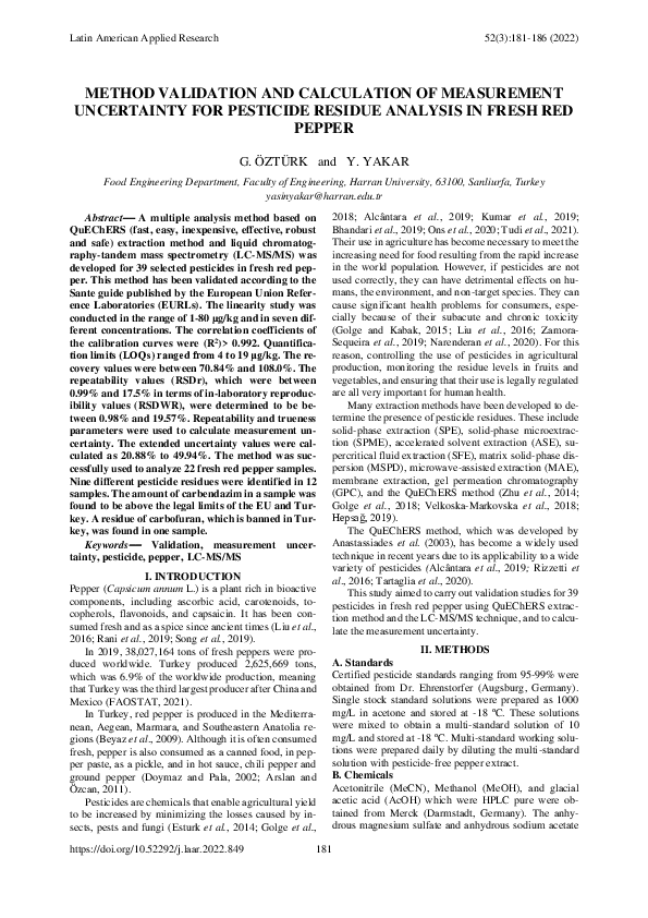 (PDF) Method Validation and Calculation of Measurement Uncertainty for Pesticide Residue ...