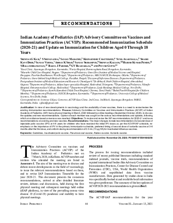 (PDF) Indian Academy of Pediatrics (IAP) Advisory Committee on Vaccines ...