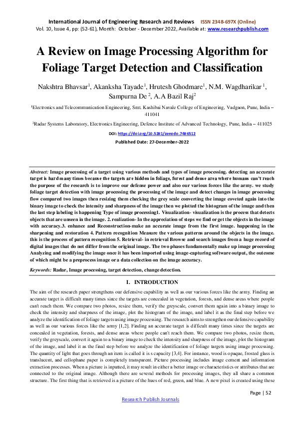 (PDF) A Review on Image Processing Algorithm for Foliage Target ...