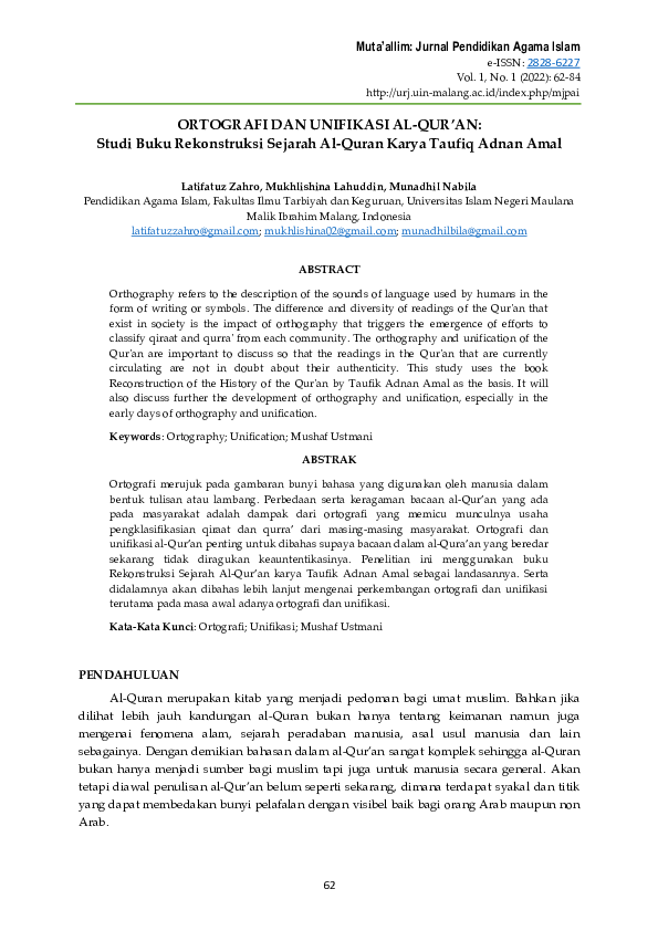 (PDF) Ortografi Dan Unifikasi Al-Qur’An