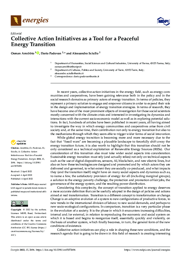 (PDF) Collective Action Initiatives as a Tool for a Peaceful Energy Transition