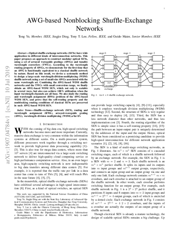 (PDF) AWG-Based Nonblocking Shuffle-Exchange Networks
