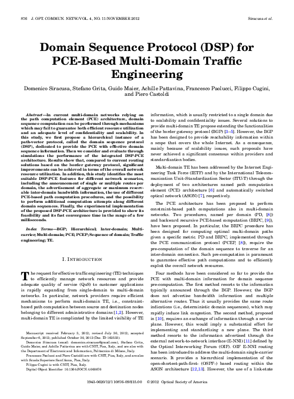 Pdf Domain Sequence Protocol Dsp For Pce Based Multi Domain Traffic