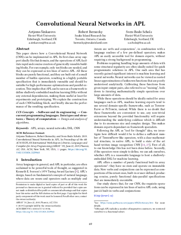 (PDF) Implementing Convolutional Neural Networks in APL