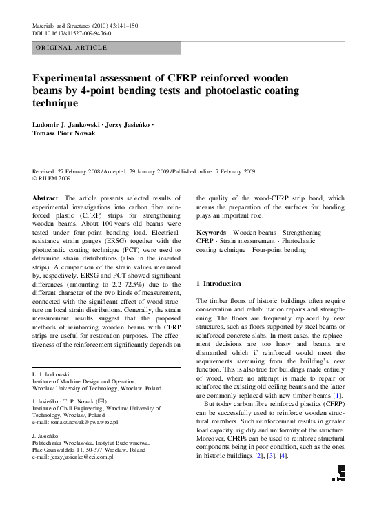 (PDF) Experimental assessment of CFRP reinforced wooden beams by 4 ...