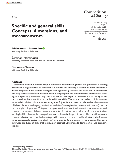 (PDF) Specific and general skills: Concepts, dimensions, and measurements
