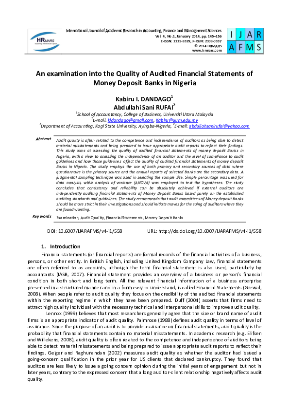 (PDF) An examination into the Quality of Audited Financial Statements ...