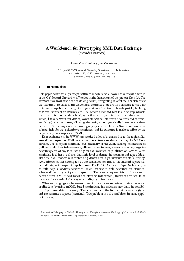 (PDF) A Workbench for Prototyping XML Data Exchange | Renzo Orsini - Academia.edu