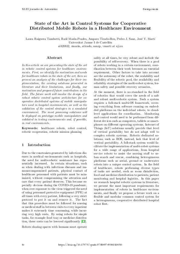 (PDF) State of the art in control systems for cooperative distributed mobile robots in a ...