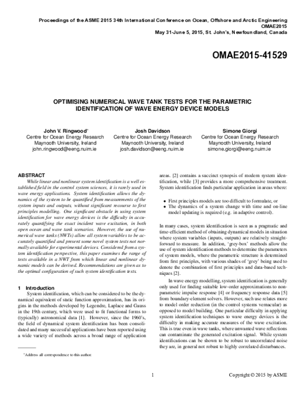Pdf Optimising Numerical Wave Tank Tests For The Parametric Identification Of Wave Energy