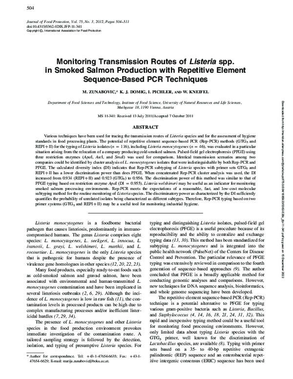 (PDF) Monitoring Transmission Routes of Listeria spp. in Smoked Salmon ...